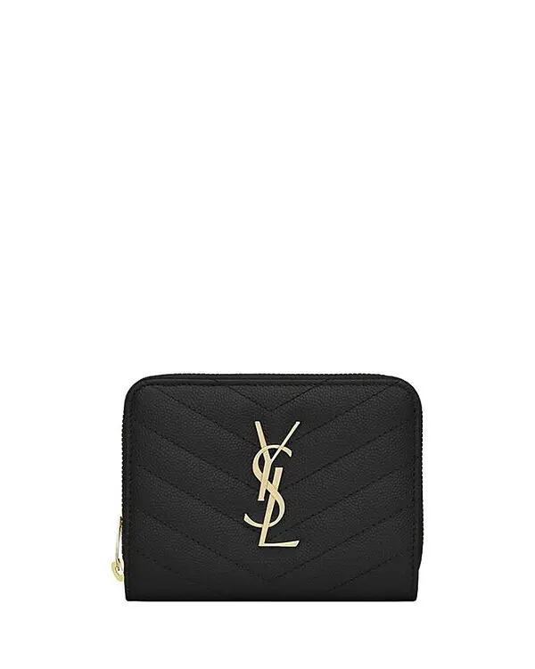 Saint Laurent Cassandre Matelassaa Compact Zip Around Wallet - Black