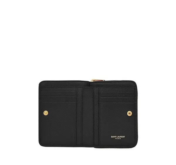 Saint Laurent Cassandre Matelassaa Compact Zip Around Wallet - Black