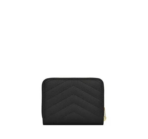 Saint Laurent Cassandre Matelassaa Compact Zip Around Wallet - Black