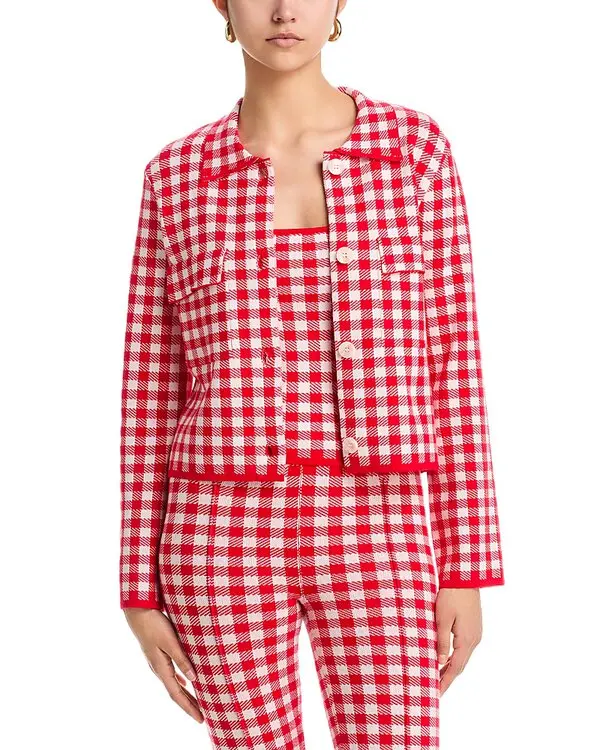 Aqua Gingham Knit Jacket - Red/white