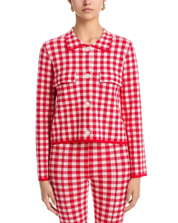 Aqua Gingham Knit Jacket - Red/white