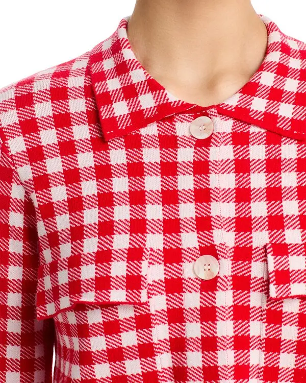 Aqua Gingham Knit Jacket - Red/white