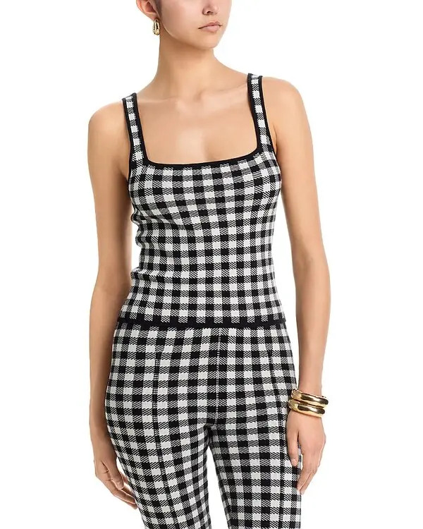 Aqua Gingham Knit Top - Black/white