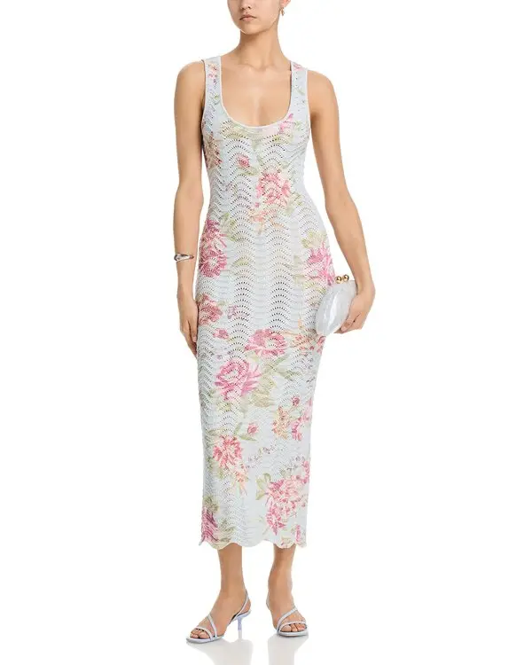 Aqua Floral Sweater Knit Tank Midi Dress