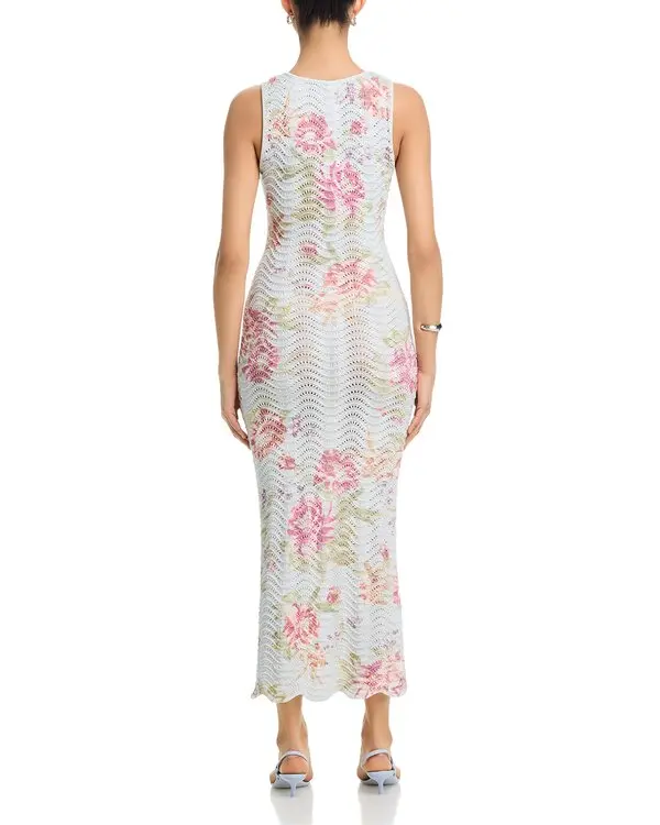 Aqua Floral Sweater Knit Tank Midi Dress