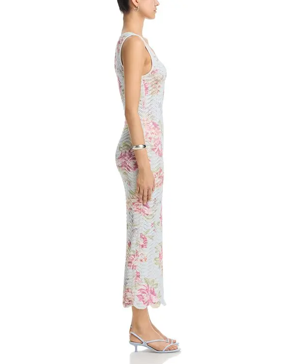 Aqua Floral Sweater Knit Tank Midi Dress