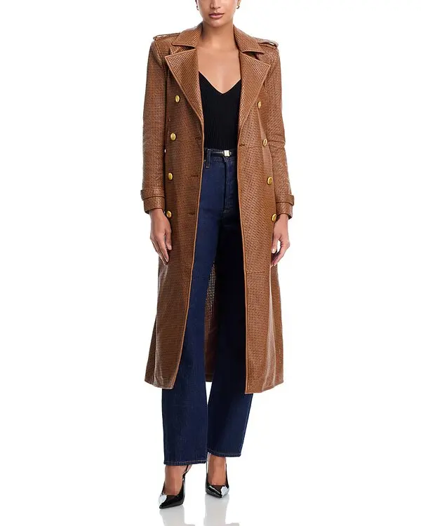 L'Agence Baylee Leather Trench Coat - Soft Cognac