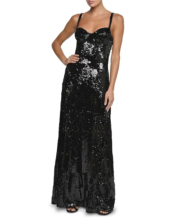 L'Agence Sayla Bias Cut Embellished Maxi Dress - Jet Black