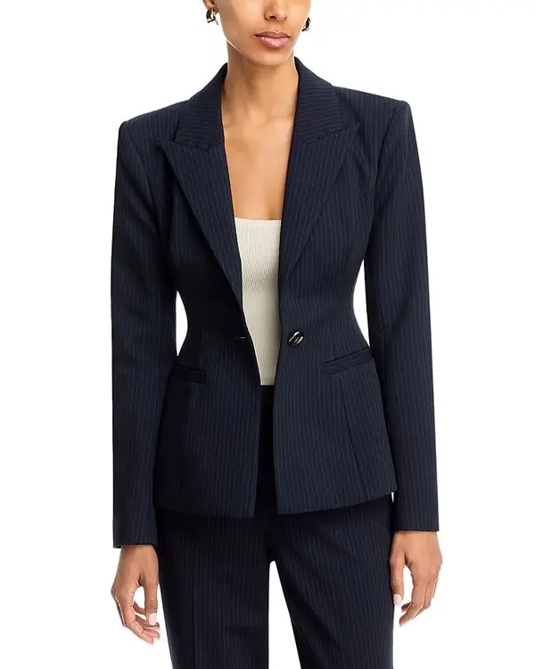 L'Agence Therese Cinched Waist Blazer - Midnight/ivory Pinstripe
