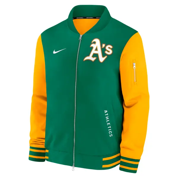Nike Athletics Authentic Collection Dugout Mlb Full-zip Bomber Jacket - Green