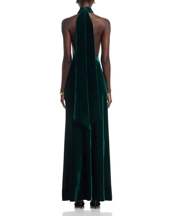 Sau Lee Penelope Velvet Halter Gown - Dark Green - 50% Off | Editorialist