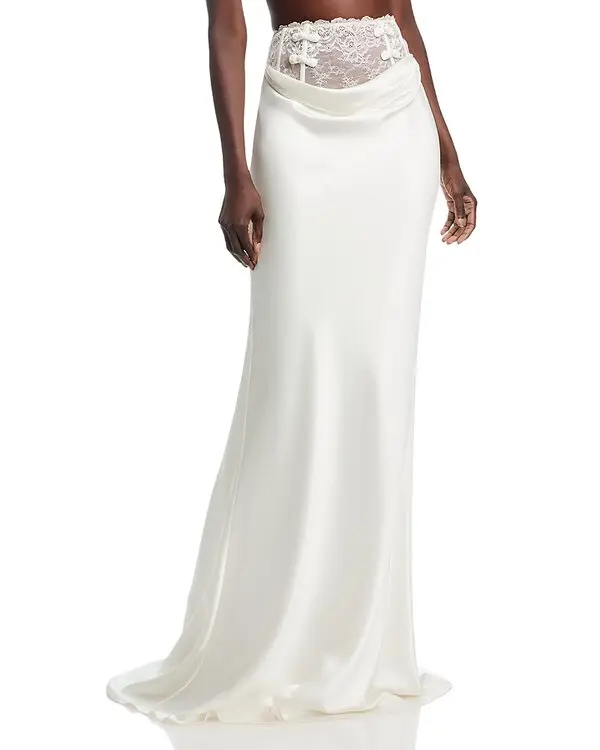 SAU LEE Lila Satin Maxi Skirt - White