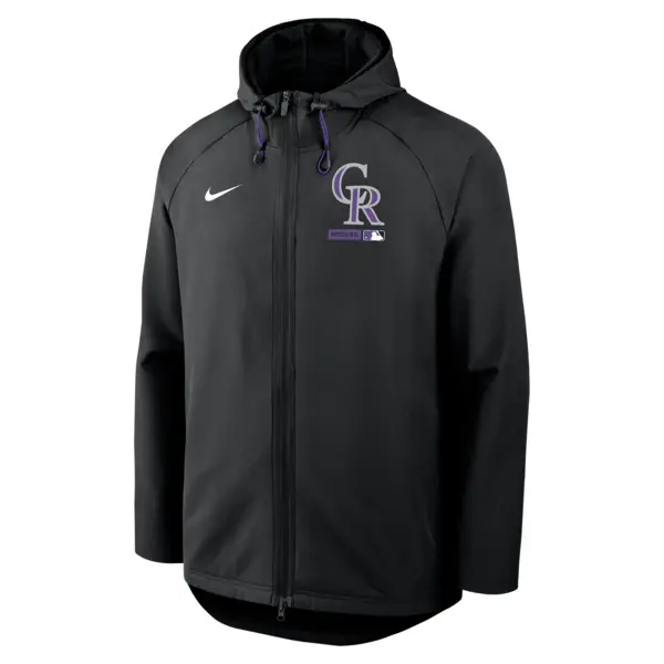 Nike Colorado Rockies Authentic Collection Therma-fit Mlb Full-zip Hooded Jacket - Black