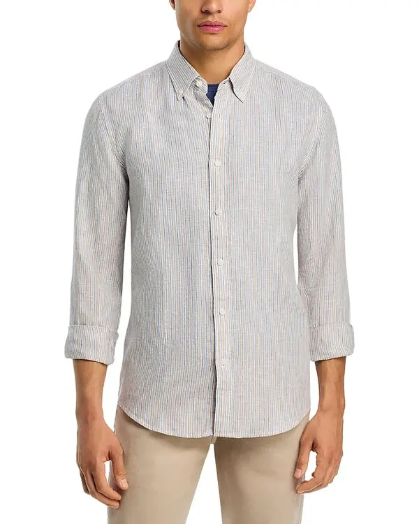 Bloomingdale'S Linen Cabana Stripe Shirt - Cobblestone/medium Blue/white