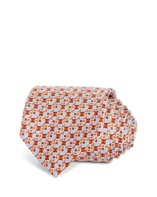 FERRAGAMO Silk Gancini Grid Pattern Neck Tie - F. Arancio