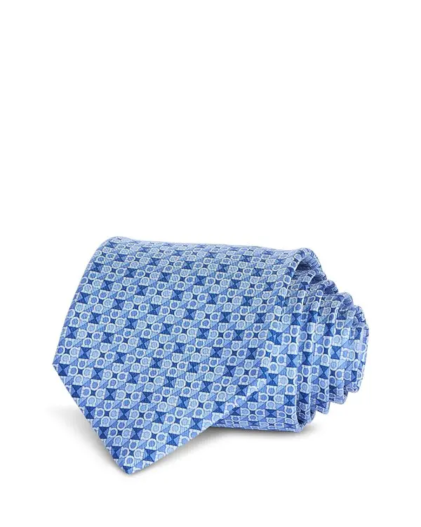 FERRAGAMO Silk Gancini Grid Pattern Tie - F. Azzurro