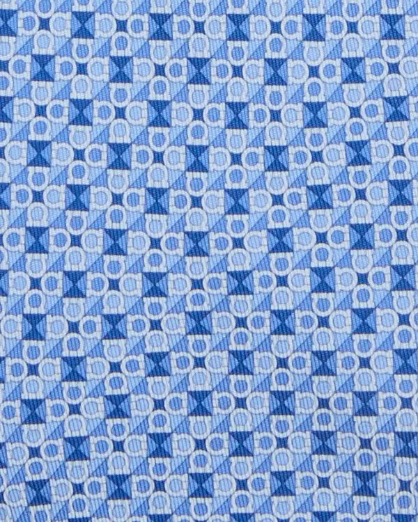 FERRAGAMO Silk Gancini Pattern Neck Tie - F. Azzurro