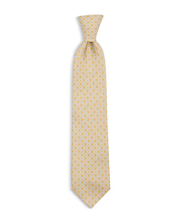 FERRAGAMO Silk Gancini Grid Pattern Tie - F. Giallo