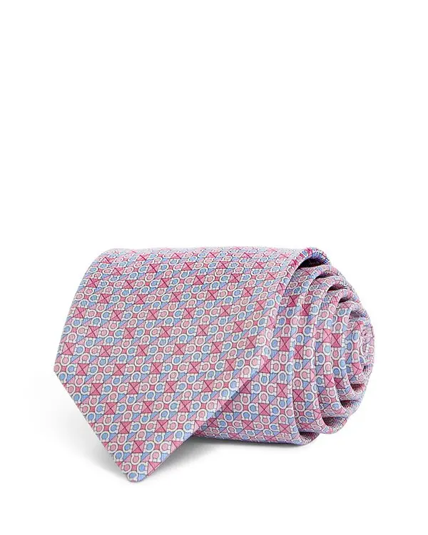 FERRAGAMO Silk Gancini Grid Pattern Neck Tie - F. Rosa