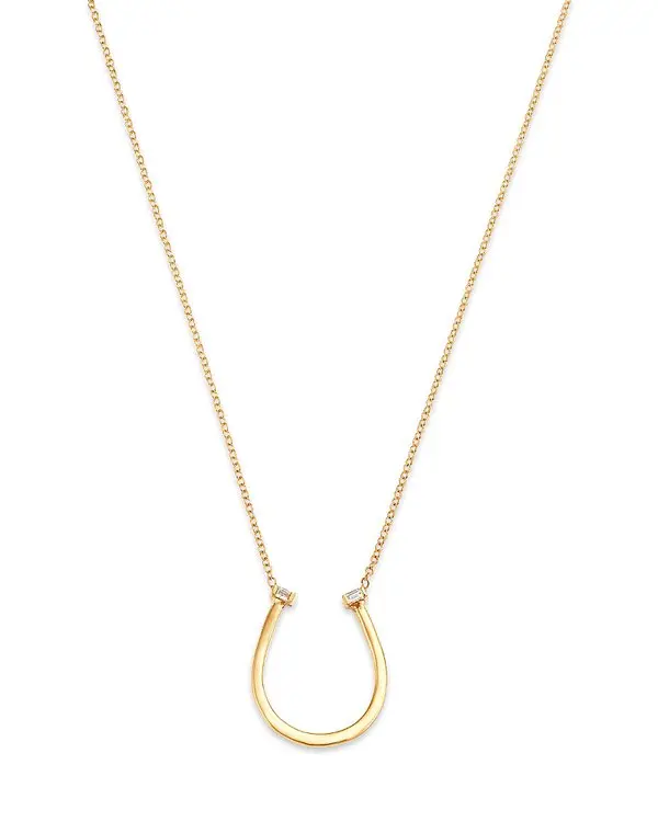 Zoe Chicco 14k Yellow Prong Diamonds Horseshoe Pendant Necklace, 16 - Gold