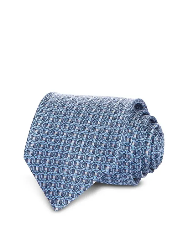 FERRAGAMO Silk Classic Gancini Link Tie - F. Grigio/ Azzurro