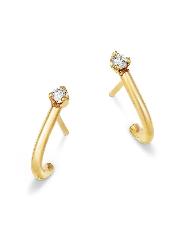 Zoe Chicco 14k Prong Diamond J Hoop Earrings - Yellow Gold