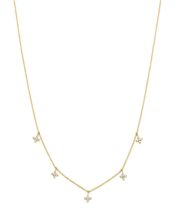Zoe Chicco 14k Yellow Diamonds Flower Cluster Dangle Station Necklace - Gold