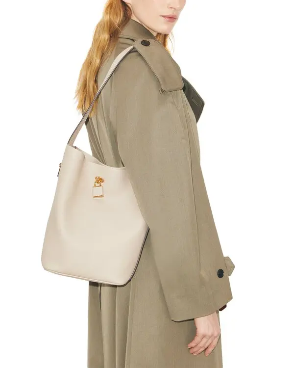 Tory Burch Slim Leather Bucket Bag - Light Stone