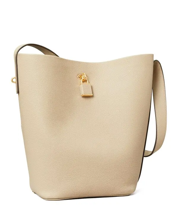 Tory Burch Slim Leather Bucket Bag - Light Stone
