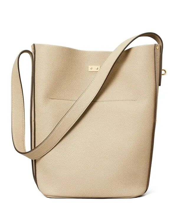 Tory Burch Slim Leather Bucket Bag - Light Stone