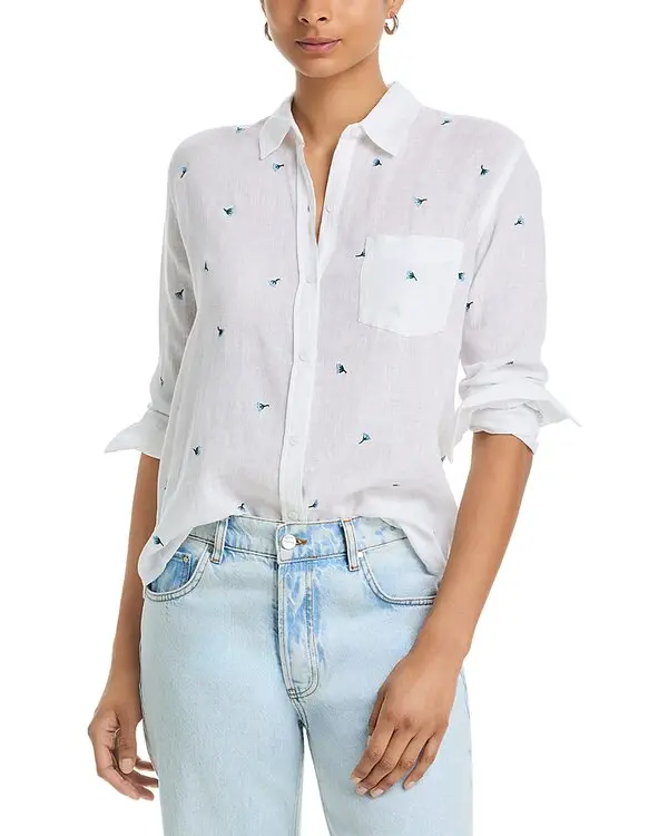 Rails Charli Embroidered Button Front Shirt - Bluebell Carnations