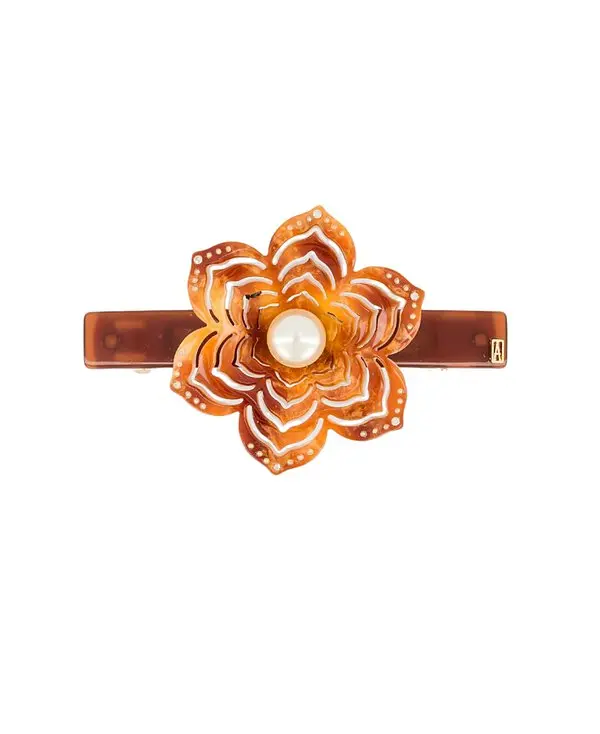 Alexandre De Paris Aphrodite Floral And Pearl Barette - Brown
