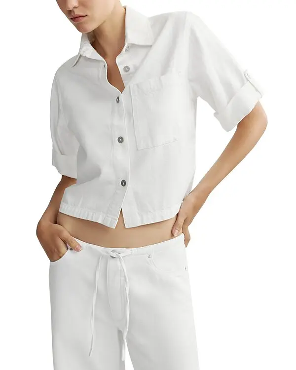 DL1961 Montauk Cropped Shirt - White Aura