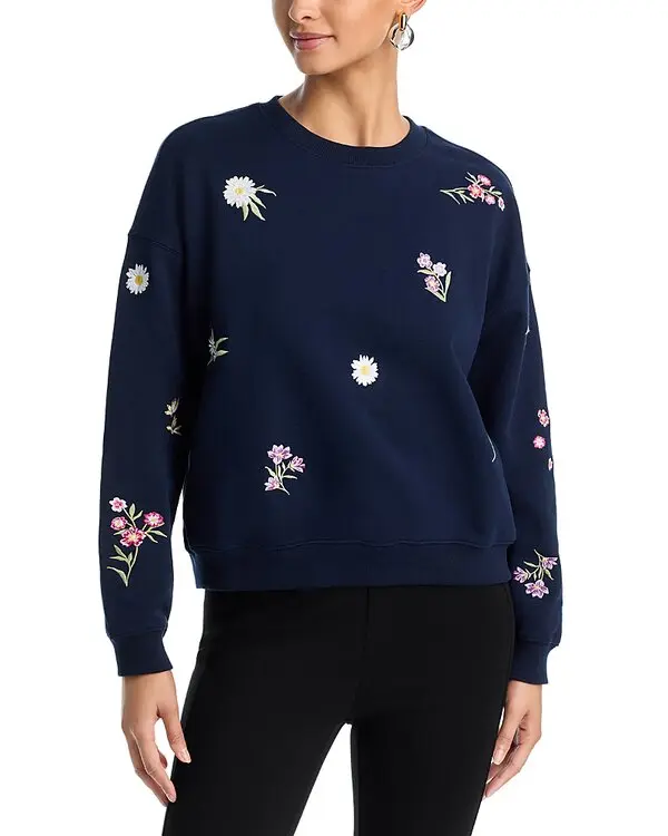 Aqua Flower Embroidered Sweatshirt