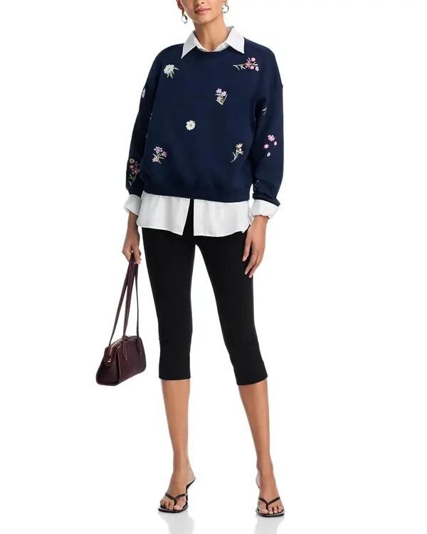 Aqua Flower Embroidered Sweatshirt