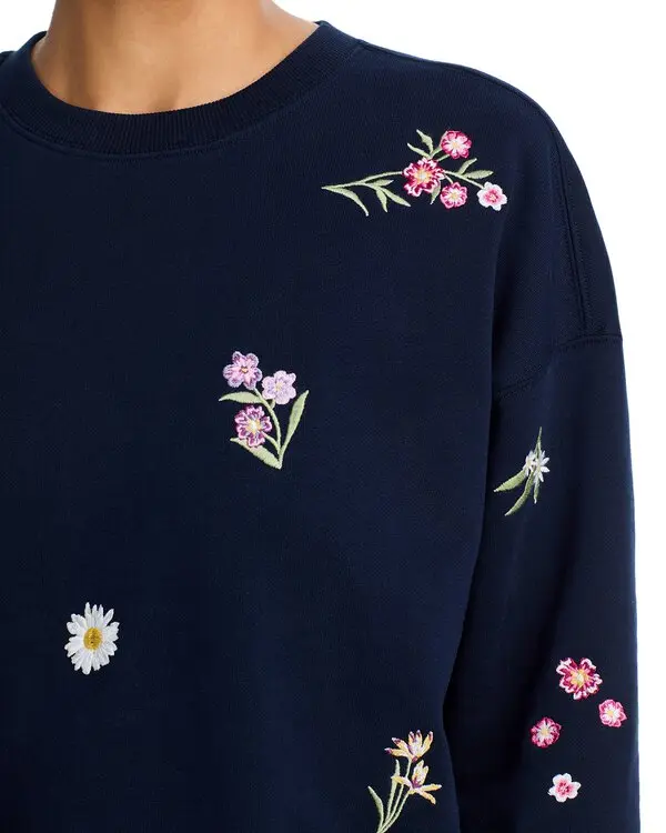 Aqua Flower Embroidered Sweatshirt