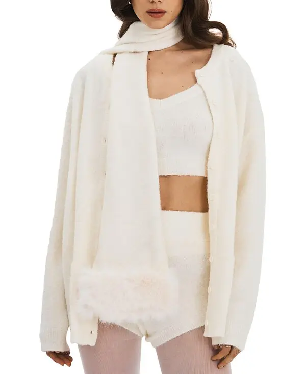 MISS CIRCLE NEW YORK Selma Wool-blend Ribbed Knit Scarf - White