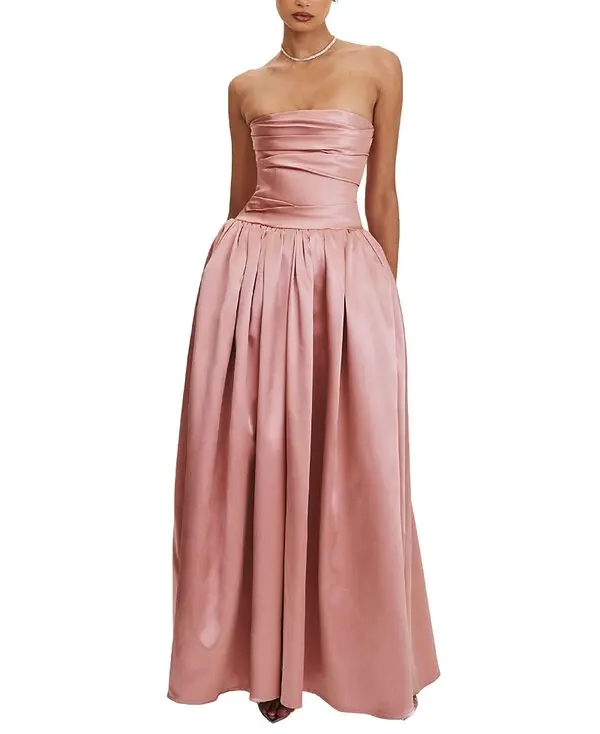 MISS CIRCLE Willette Satin Strapless Gathered Maxi Dress - Rose Pink