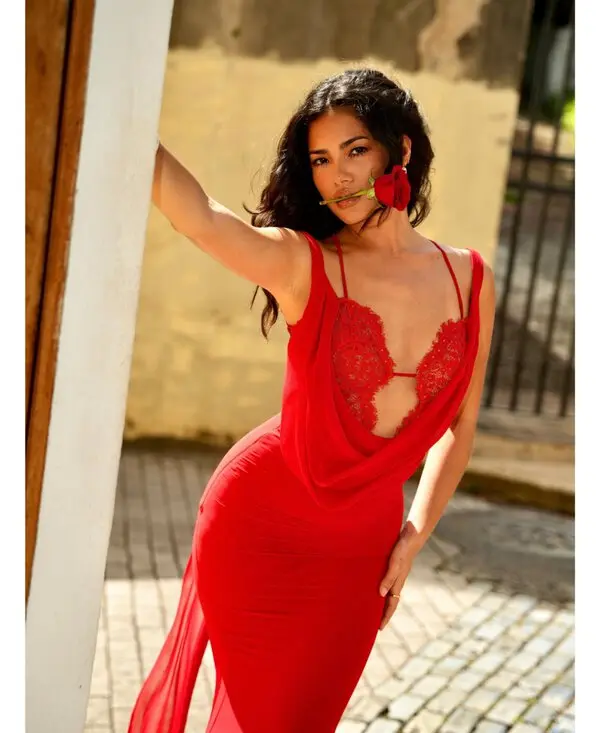 MISS CIRCLE NEW YORK Ulanda Chiffon Lace Backless Maxi Train Gown