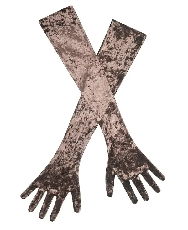 MISS CIRCLE Tess Velvet Opera Gloves - Coffee