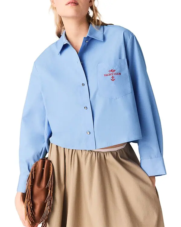 Maje Embroidered Shirt With Pleated Back