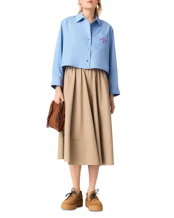 Maje Embroidered Shirt With Pleated Back