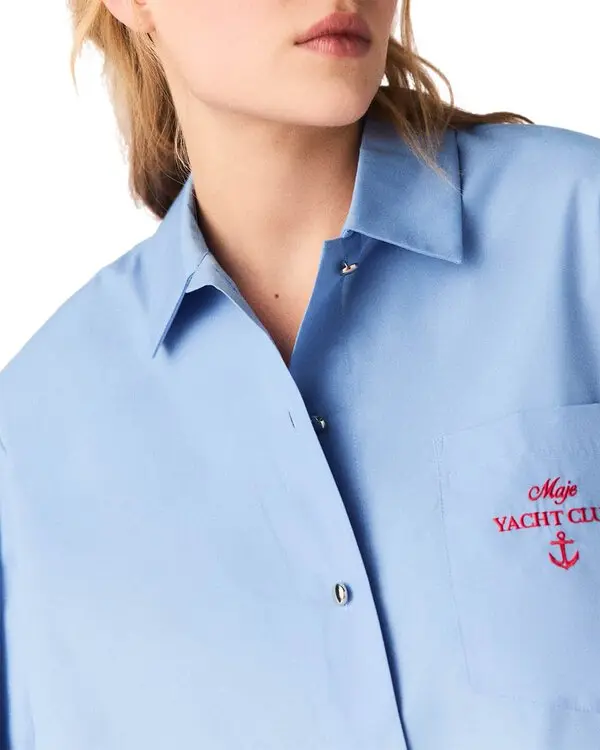 Maje Embroidered Shirt With Pleated Back