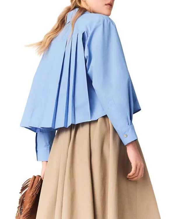 Maje Embroidered Shirt With Pleated Back