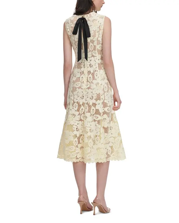 SELF-PORTRAIT Crochet Lace Midi Dress - Yellow