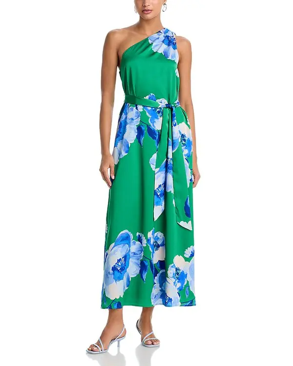 Aqua One Shoulder Satin Maxi Dress Exclusive - Green/blue