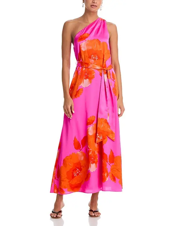 Aqua One Shoulder Satin Maxi Dress Exclusive - Pink/orange