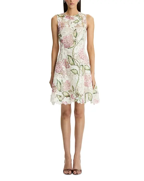 Oscar De La Renta Mesh 3d Floral Dress - Pink/white