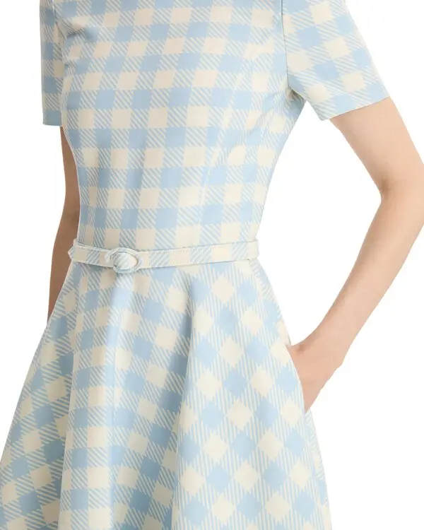 Oscar De La Renta Short Sleeve Gingham Dress - Ice/white