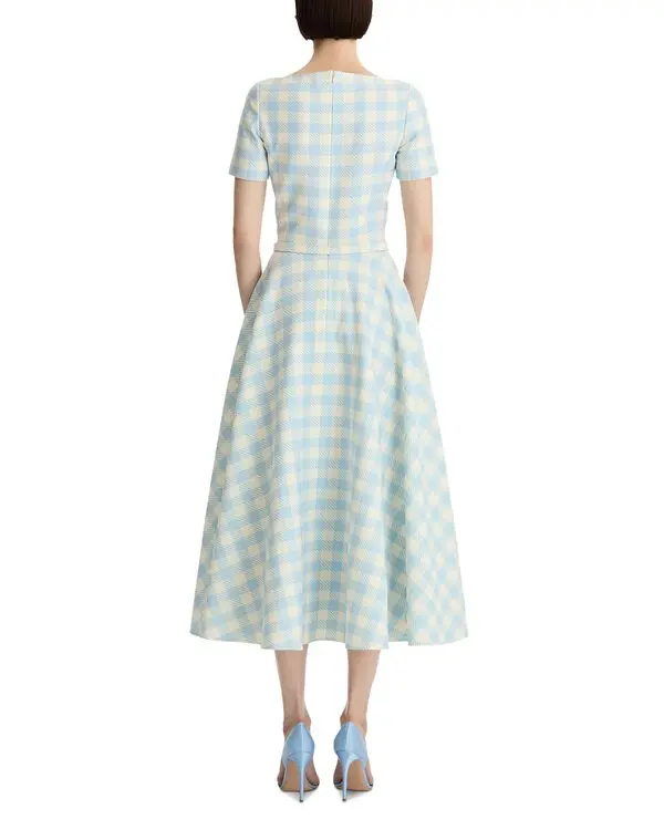Oscar De La Renta Short Sleeve Gingham Dress - Ice/white